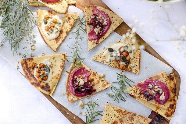 Chickpea Flatbreads with Beetroot Tahini
