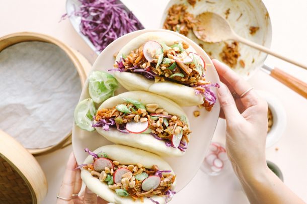 Sticky Vegan Jackfruit Pulled-"Pork" BBQ Bao Buns