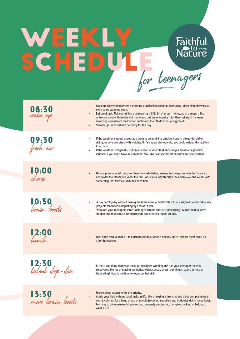 DOWNLOADABLE DAILY TO-DO SCHEDULE FOR TWEENS + TEENAGERS AT HOME ...